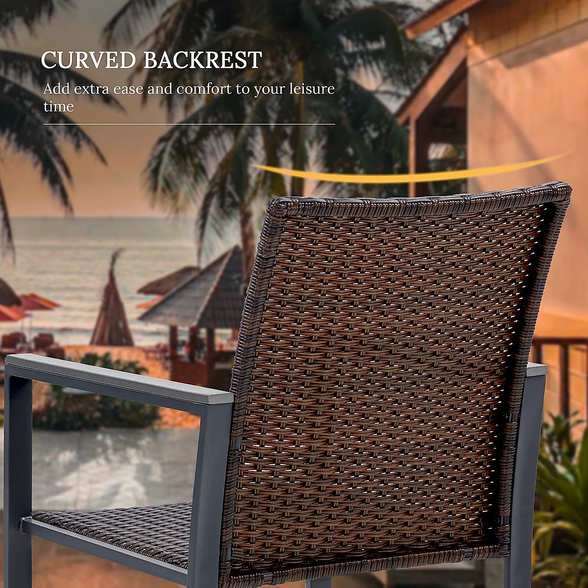 VICLLAX 5-Piece Patio Dining Set, Outdoor Furniture Set Includes 42" Round Patio Table and Outdoor Wicker Chairs for Lawn Garden, Grey Wood-Like Table