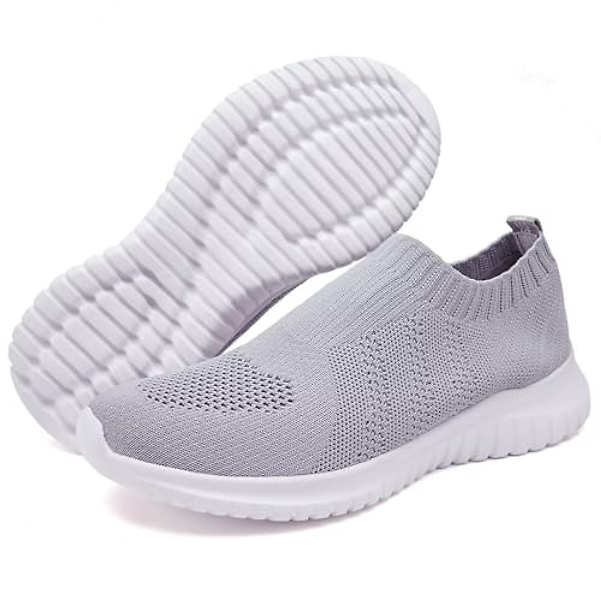 LANCROP Women's Lightweight Walking Shoes - Casual Breathable Mesh Slip On Sneakers Wide 9.5 US, Label 41 Grey
