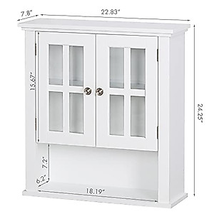 Spirich Home Bathroom Wall Cabinet Over The Toilet, Hanging Wall Mounted Storage Medicine Cabinet with Adjustable Shelf and Double Windowpane Glass Doors, White