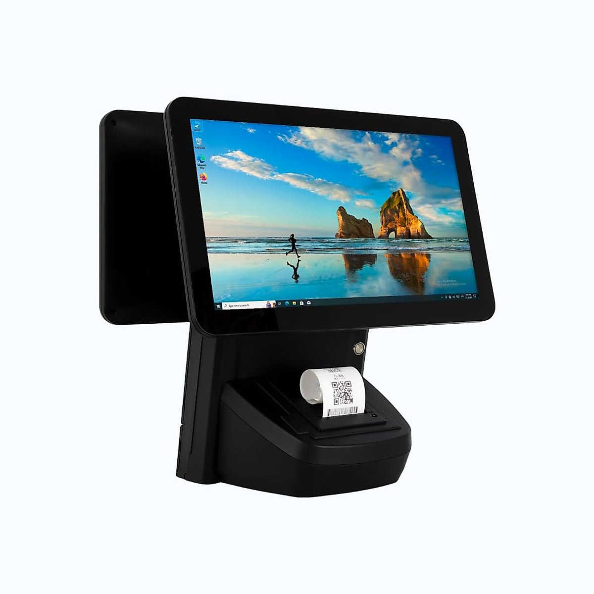 Multzo All in One Point of Sale M9W with 15.6'' Dual Touch Screen. Windows 10 OS and an i3 Processor. Touch Pos with 58mm Thermal Printer for Receipts Wi-fi, 4GB RAM and 64GB ROM. (Black)