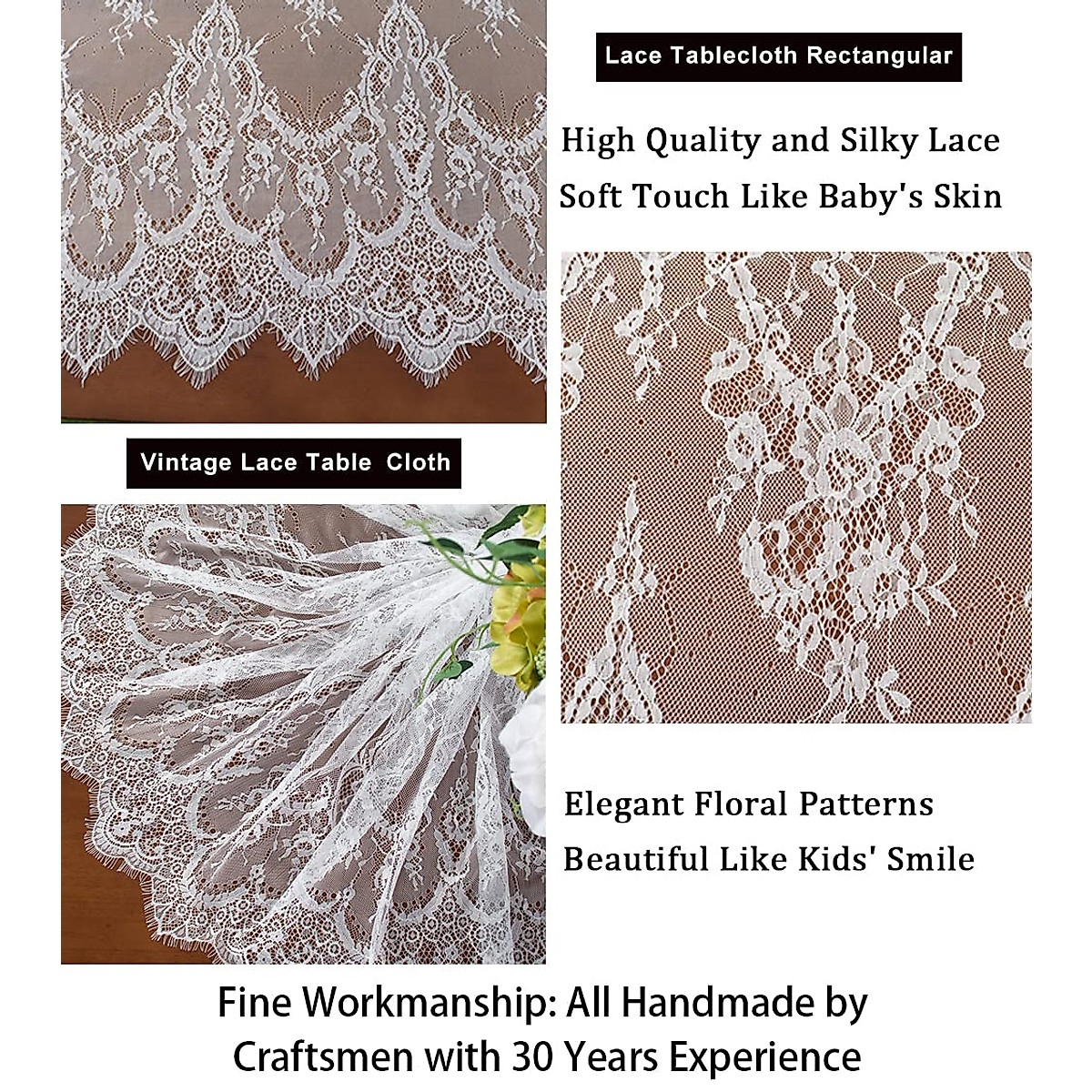 ShinyBeauty Lace-Tablecloth-Rectangular 60x120-Inch White Rectangle Overlay Tea Tablecloth Lace Tablecloths Long Rectangular Tablecloth Lace Tablecloth 60 Table Floral Embroidery Lace Table Cloths