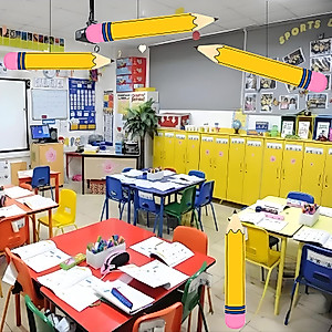 4 Pcs Giant Large Inflatable Pencil Balloon Birthday Party Back To School Graduation Favor Blow Up Balloon Hanging Classroom Decoration for Classroom Garden Room Birthday Party Decorations