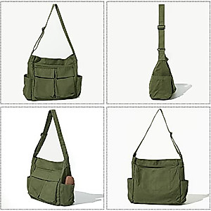 VODIU Canvas Messenger Bag Large Hobo Crossbody Bag with Multiple Pockets For Women And Men Shoulder Tote Bag For School