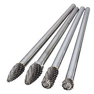 Yakamoz Set of 4Pcs 5.9-Inch Long Tungsten Steel Solid Carbide Rotary Burrs Set with 6mm Shank Fits Rotary Tool for Woodworking Drilling Carving Engraving