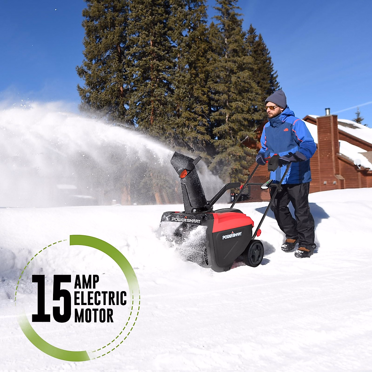 PowerSmart 21 Inch Electric Snow Blower - 120V 15 Amp, 2100 RPM, LED Light for Yard, Road