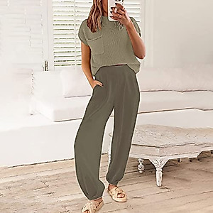 Women's Two Piece Outfits Sweater Sets Knit Pullover Tops and High Waisted Pants Tracksuit Lounge Sets cargo pants women 2023 outfits