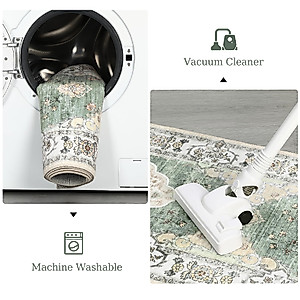 GarveeHome Rugs for Living Room 9x12 Washable Soft Rug Vintage Rugs Non Slip Distressed Rug Low Pile Thin Rug Stain Resistant Accent Throw Rug for Bedroom, Green