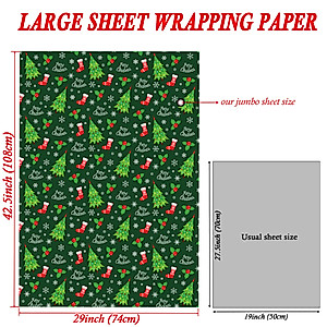 SaringSwoon Christmas Wrapping Paper for Boys Girls Kids Adults - Xmas Gift Wrap With Gnome, Reindeer, Polar Bear, Merry Christmas on Green and Red - 43×29 Inches, 6 Folded Sheets, Recyclable