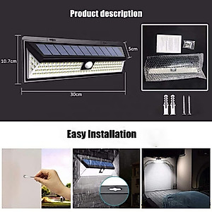 YI Lighting - Solar Light Outdoor, 118 LEDs PIR Motion Sensor Weatherproof for Wall Fence Garden