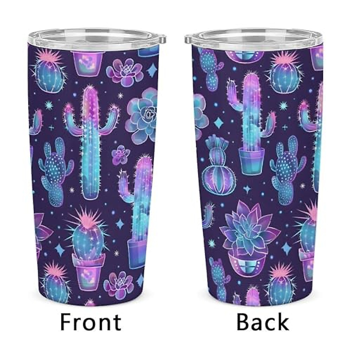 KIOWEIR Neon Cactus And Flowers Stainless Steel Tumbler 20oz With Lid And Straw, Insulated Tumblers Coffee Cup, Travel Mug for Ice Drink & Hot Beverage for Women Men Boys Girls
