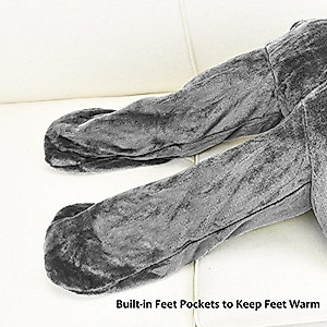 Catalonia Wearable Fleece Blanket with Sleeves and Foot Pockets for Adult Women Men, Micro Plush Comfy Wrap Sleeved Throw Blanket Robe Large, Grey