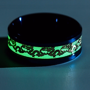 Ginger Lyne Collection Dragon Green Glow In The Dark Comfort Fit Wedding Bands For Him Or Wedding Rings For Women By The Wedding Rings For Couples - Unisex Black Rings