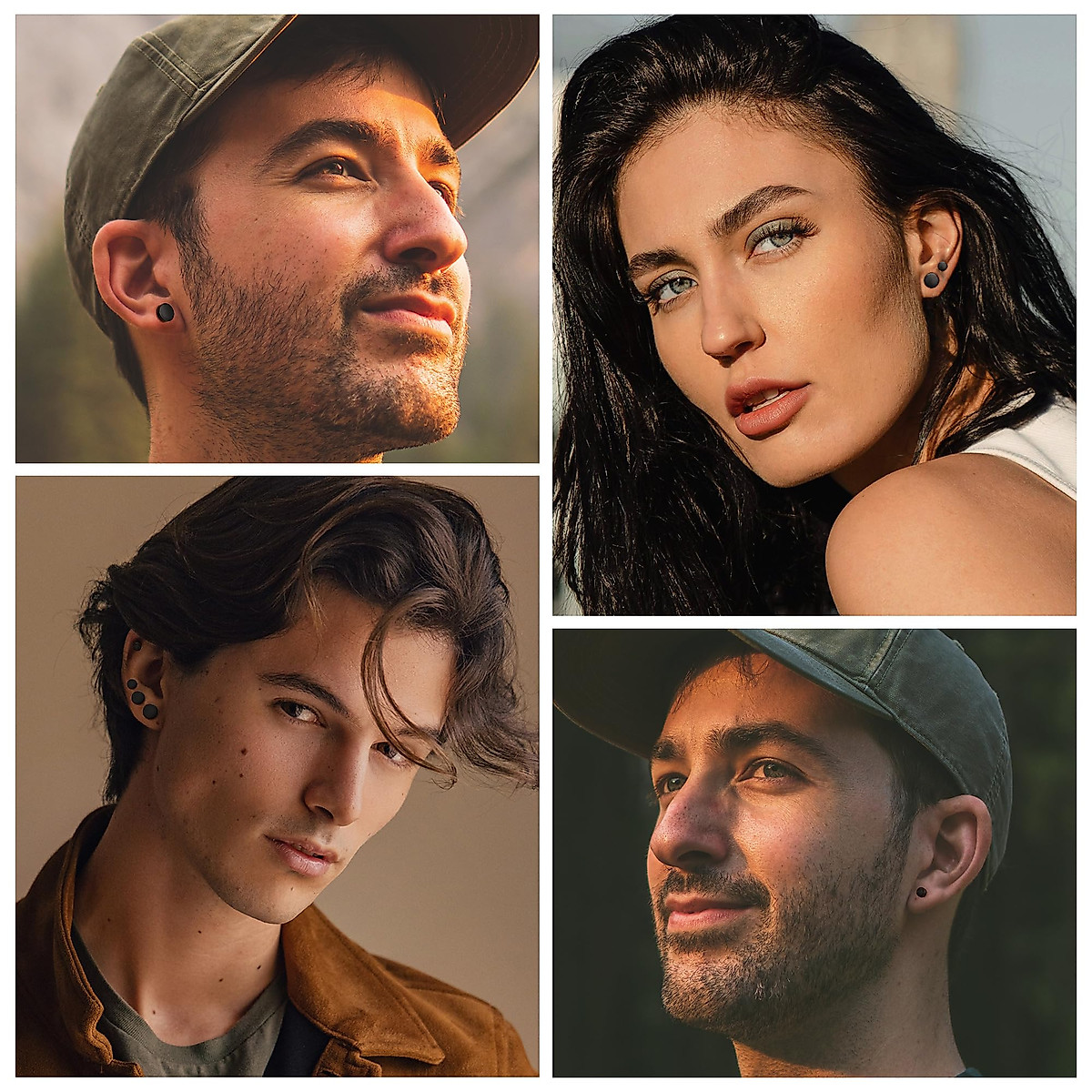 FIBO STEEL 6 Pairs Stainless Steel Black Stud Earrings for Men Women Faux Gauges Ear Tunnel Fake Gauge Earrings 3-8mm