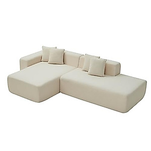 YOOBECH 105.51'' Modular Sectional Sofa Couch for Living Room, Sherpa Fabric L-Shape 5 Seater Modern Style Corner Sofa Couch with Chaise Lounge, Beige Sofa Couch Without Installation