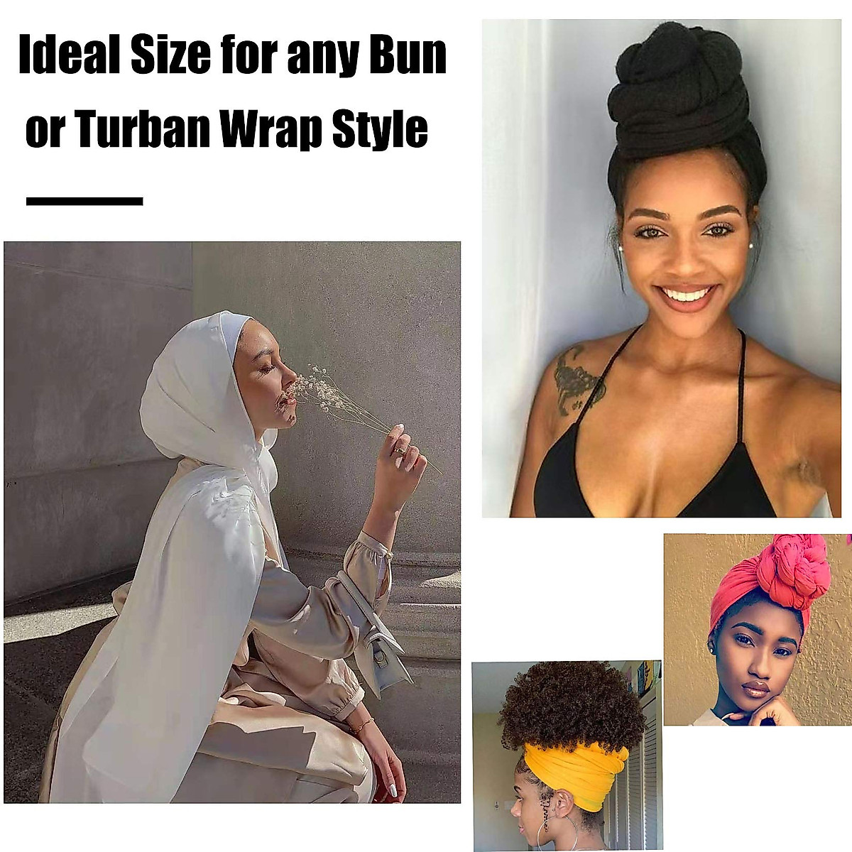 6 Pieces Head Wraps Scarf Long Turban Stretch Jersey Ultra Soft Urban Knit Hair Scarfs Solid Color African Headbands Tie Breathable Headwrap Fashion Shawls for Women