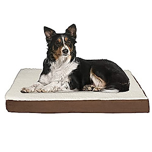 PETMAKER Orthopedic Dog Bed – 2-Layer Memory Foam Dog Bed with Machine Washable Sherpa Top Cover – 36x27 Dog Bed for Large Dogs up to 65lbs (Brown)