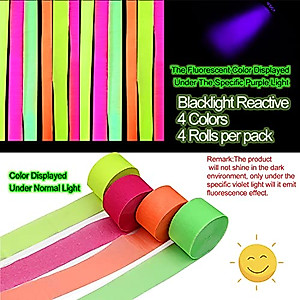 400feet Glow in The Dark Crepe Paper Streamers Party Supplies and Decorations UV Reactive Fluorescent Neon Paper Streamers Party Garland for Birthday, Neon Party Favors , Blacklight Party Supplies