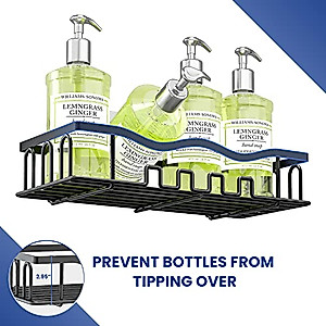 SEIRIONE Set of 3 Adhesive Shower Caddy,Solid Bathroom Shower Organizer,Rustproof Shower Shelves for Inside Shower,Large Capacity Shower Racks for Inside Shower,In Shower Storage with 8 Hooks,Black