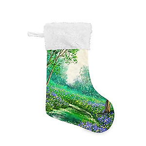 Kigai Christmas Stockings Silent Forest Large Candy Stockings Stuffers Kids Cute Xmas Sock Decorations 1PC for Home Holiday Party 12" x18"