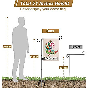 Whoonba 51 Inch Tall Garden Flag Stand Holder with 5 Prong Base, Yard Flag Pole Holder for 12x18 Outdoor Small Flag Decor with Two Spring Stoppers and a Tiger Clip, 2 Pack