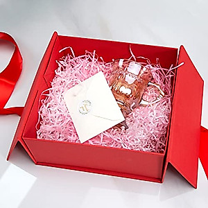 JOHOUSE Gift Box, 8 inches Large Red Gift Box with Lid for Thanksgiving Day, Christmas, Birthdays, Bridal Showers, Wedding Gifts