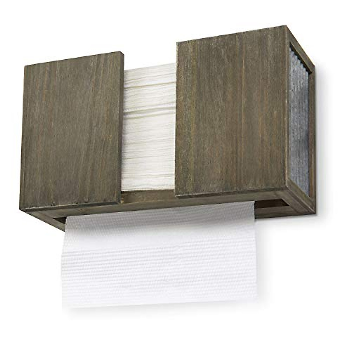 MyGift Paper Towel Holder Countertop, Vintage Reclaimed Style Gray Wood and Galvanized Metal Tabletop or Wall Mounted Folded Paper Towel Dispenser