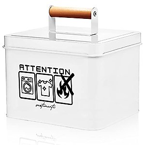 Vestimente Gloss Finish Metal Modern Farmhouse Laundry Storage Container | Laundry Room Decor/Organizers | Dryer Sheets Holder/Bin | Laundry Accessories (White)