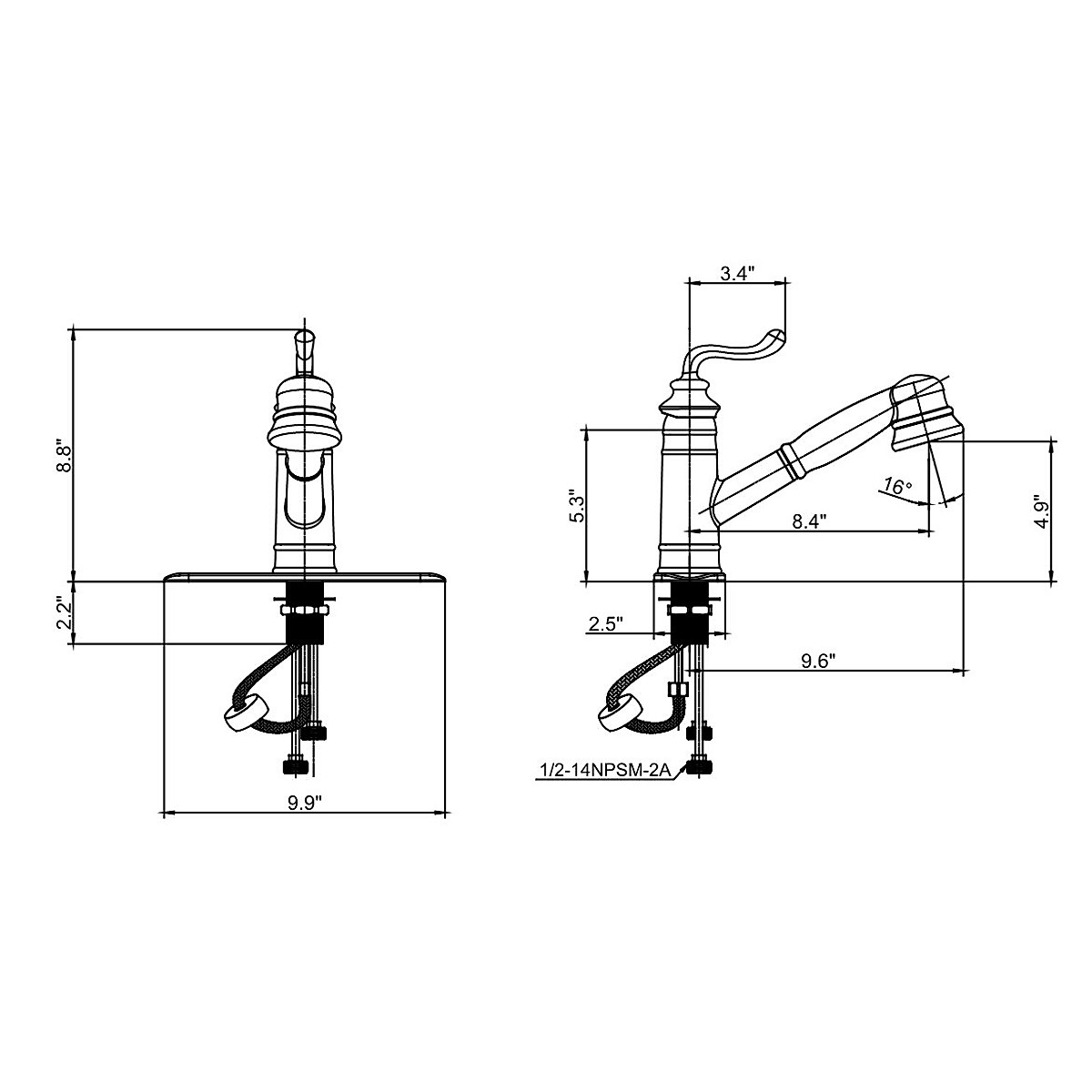 Derengge Stainless Steel Single Handle Pull Out Kitchen Sink Faucet, Contemporary Brushed Nickel Pull Down Kitchen Faucet,FS-825-KGSS