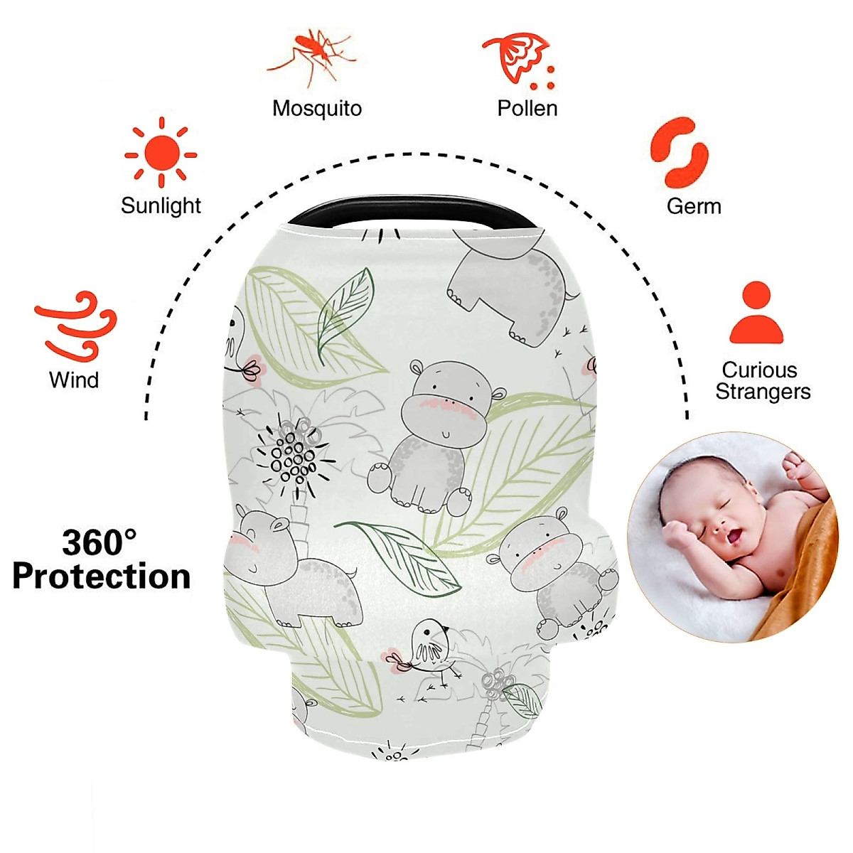 Nursing Cover Breastfeeding Scarf Leaves and Hippos- Baby Car Seat Covers, Stroller Cover, Carseat Canopy(8rh3a1)