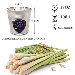 Wticreate Citronella Candles Outdoor Indoor 2 Pack 3-Wick Total 34Oz，Burn 200 Hours Long Lasting for Summer Garden,Party