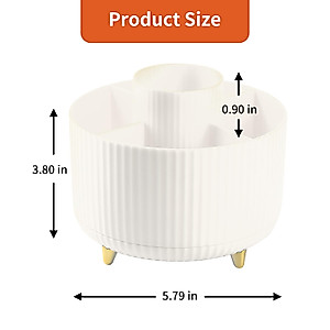 Desk Pen Holder, 5 Slot 360 Rotating Pen Organizer for Desk, Desktop Storage Stationery Supplies Organizer, Cute Pencil Cup Pot for Office, School, Home, Art Supply, Beige