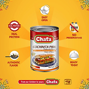 Chata Cochinita Pibil Can | Shredded, Annato Seasoned Pork Meat | Ready-to-Eat | No Preservatives | 14.1 Ounce (Pack of 1)