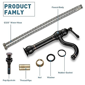 Solepearl Vessel Sink Faucet Oil Rubbed Bronze, 360° Swivel Bathroom Sink Faucet with Pop Up Drain, Countertop 7.87" Tall Spout Single Handle Lavatory Vanity Mixer Tap, Single Hole Deck Mount