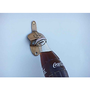 Hampton Nautical Wall Mounted Anchor Home Bottle Opener, 3", Antique Brass