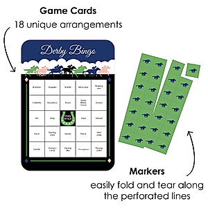 Big Dot of Happiness Kentucky Horse Derby - Bar Bingo Cards and Markers - Horse Race Party Bingo Game - Set of 18