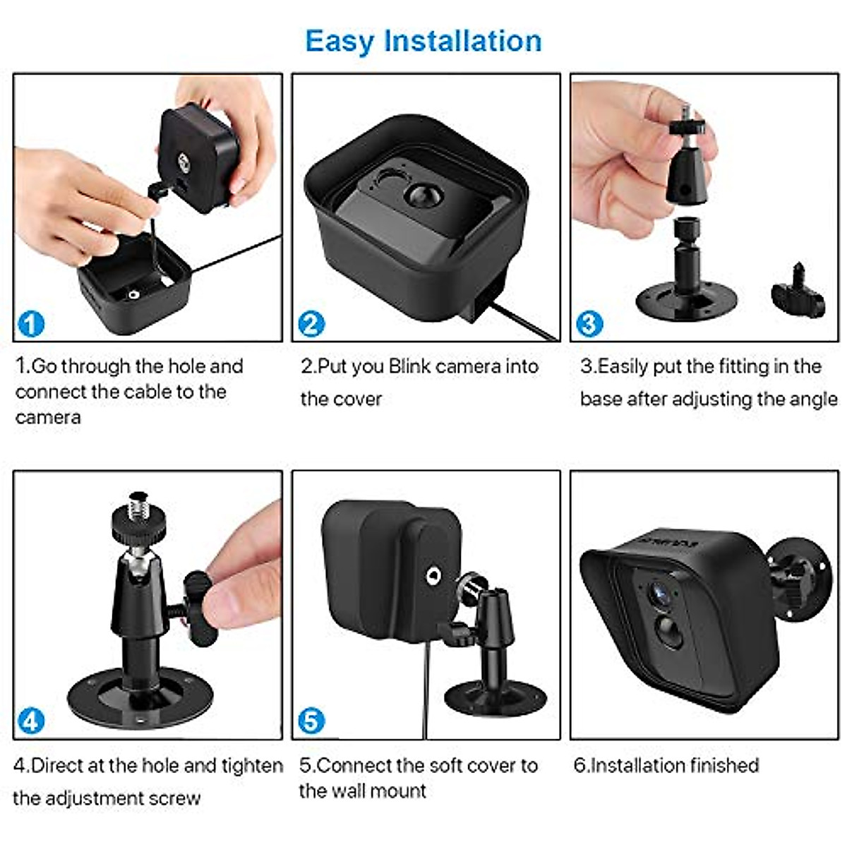 Frienda 360 Degree Adjustable Wall Mount Bracket and Silicone Protective Skin for Blink XT Indoor/Outdoor Security Camera (3, Black)