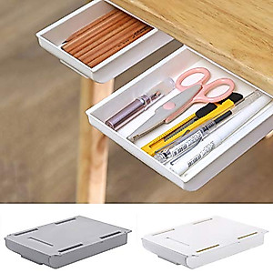 Drawer Organizer Box, DVCB Self Stick Pencil Tray Storage Drawer Storage Rack Under Desk Stand - Hidden Design Large Capacity Convenient - for Pens Rulers Scissors Mobile Phones
