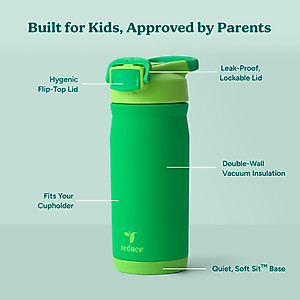 REDUCE 14 oz Hydrate Pro Stainless Steel Insulated Water Bottle - Flip Top Leak-Proof Lid, Dishwasher Safe, BPA-Free, Dual Wall Vacuum, Keeps Drinks Cold for 48 Hrs, Cup Holder Friendly - Clover Green