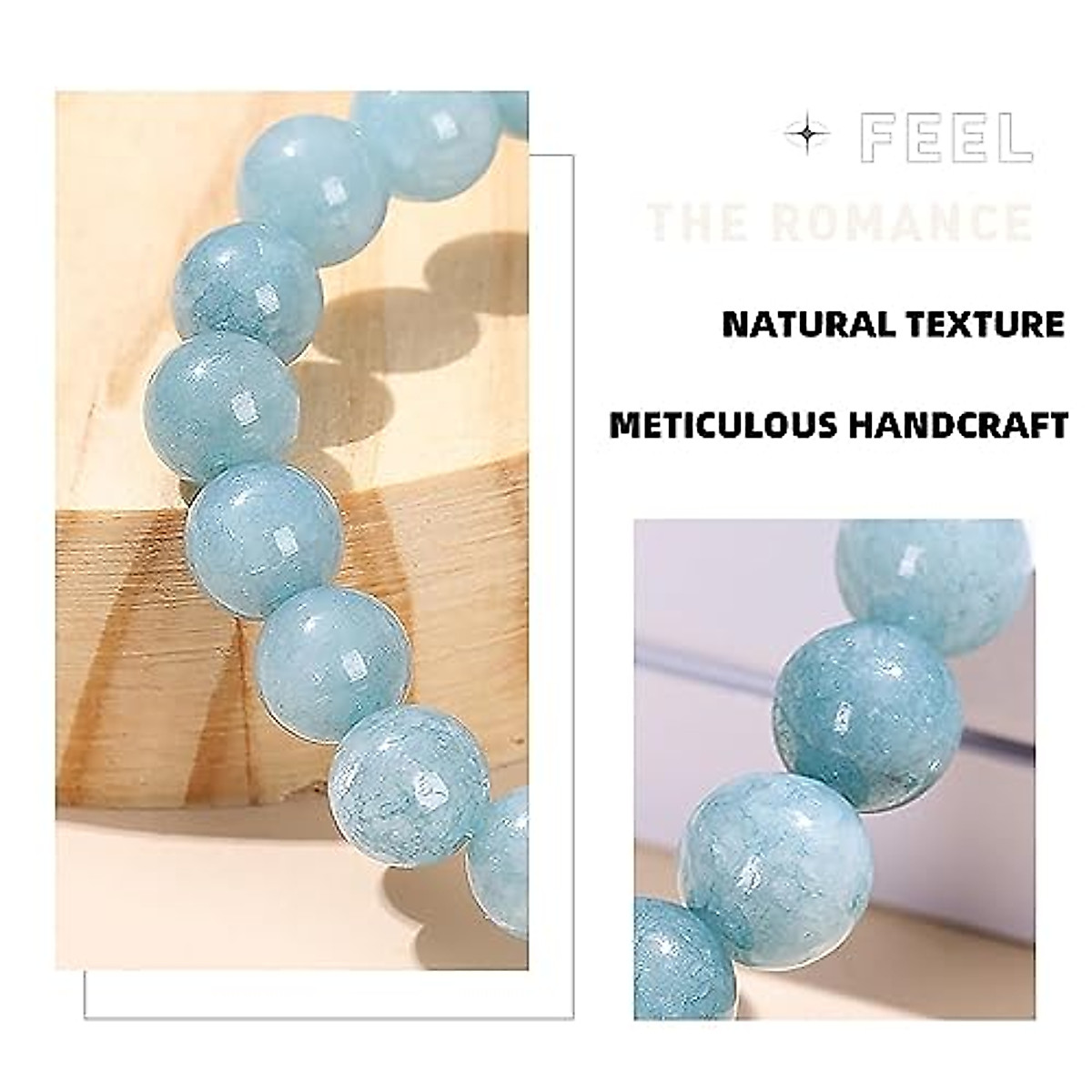 𝕲𝖗𝖊𝖞 𝖉𝖊𝖊𝖗 - Stunning Aquamarine Beaded Bracelets - Handmade Beaded Bracelets - Elegant Friendship Bracelet Crystals and Healing Stones - Perfect Gift for Men and Women - 8mm