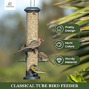 Kingsyard 2 Pack Tube Feeders with 6 Feeding Ports for Outdoors Hanging, Premium Hard Plastic Weatherproof & Steel Hanger, Attracting for Wild Birds (Black)