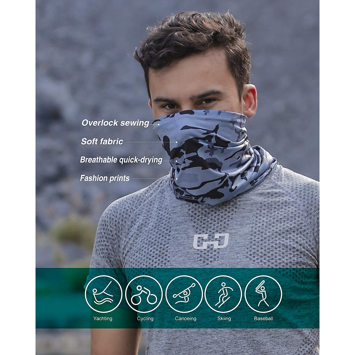 Sun Protection Cool Milk Silk Fabric Camo Black Outdoor Face Mask, UV Dust Wind Protection Face Neck Gaiter Headwear for Motorcycle Hiking Cycling Ski Snowboard Fishing Running Workout