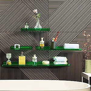 4 Pack Acrylic Floating Shelves, Wall Mounted Invisible Bathroom Shower Shel, for Home, Bedroom, Bathroom, Kitchen Storage(4Pcs, Green)