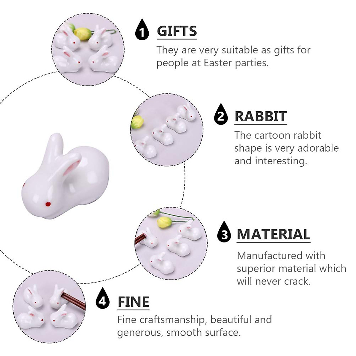 BESTOYARD 6 Pcs Mini Cute Rabbit 2 Inch Ceramic Chopsticks Stand Rest Bunny Shape Chopsticks Rack Stand Spoon Fork Holder Easter Party Dinning Table Decoration