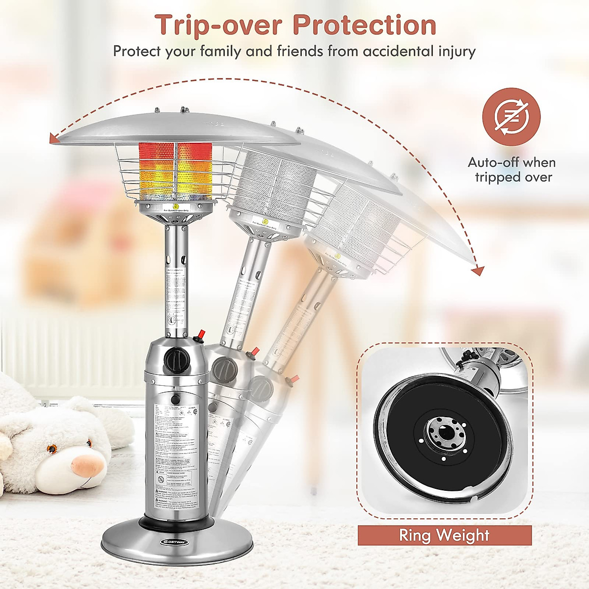 Giantex Outdoor Propane Patio Heater, 11,000 BTU Portable Tabletop Heater w/Weighted Base, Stainless Steel, Adjustable Thermostat, Electric Heater for Backyard, Garden, Commercial Restaurant, Silver