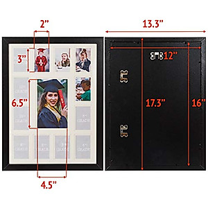 WOOD SIDE ORBIS School Years Picture Days Collage Frame with Double White Mat, Displays One 5x7 Photo and Twelve 2.5x3.5 Pictures, Landscape, Portrait, K-12 Keepsake