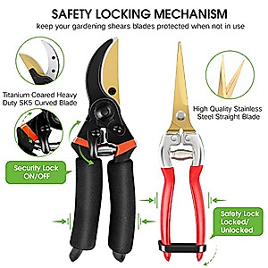 Pruning Shears for Gardening 3 Pack, WEIKA 8.5" Professional Titanium Bypass Garden Shears and 2 8.3" Garden Scissors and Gloves, Ultra Sharp Pruners Clippers for Trimming Bushes Flowers Plants