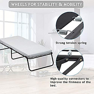 Portable Folding Bed with Mattress Foldable Bed Twin Size Guest Bed 77’’×31’’×H14’’ Heavy Duty Premium Materia Foldaway Bed with 3 inch Foam Mattress and Breathable Fabric for Adults&Kids,250LBS