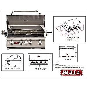 BULL GRILLS The Angus 30" Grill Natural Gas with Single Side Burner, Stainless Steel Sink,Grill Cover, Refrigerator, Door & Drawer Combo with 5 in 1 BBQ Tool Set | FREE Bio-Ethanol Table-top Fire pit