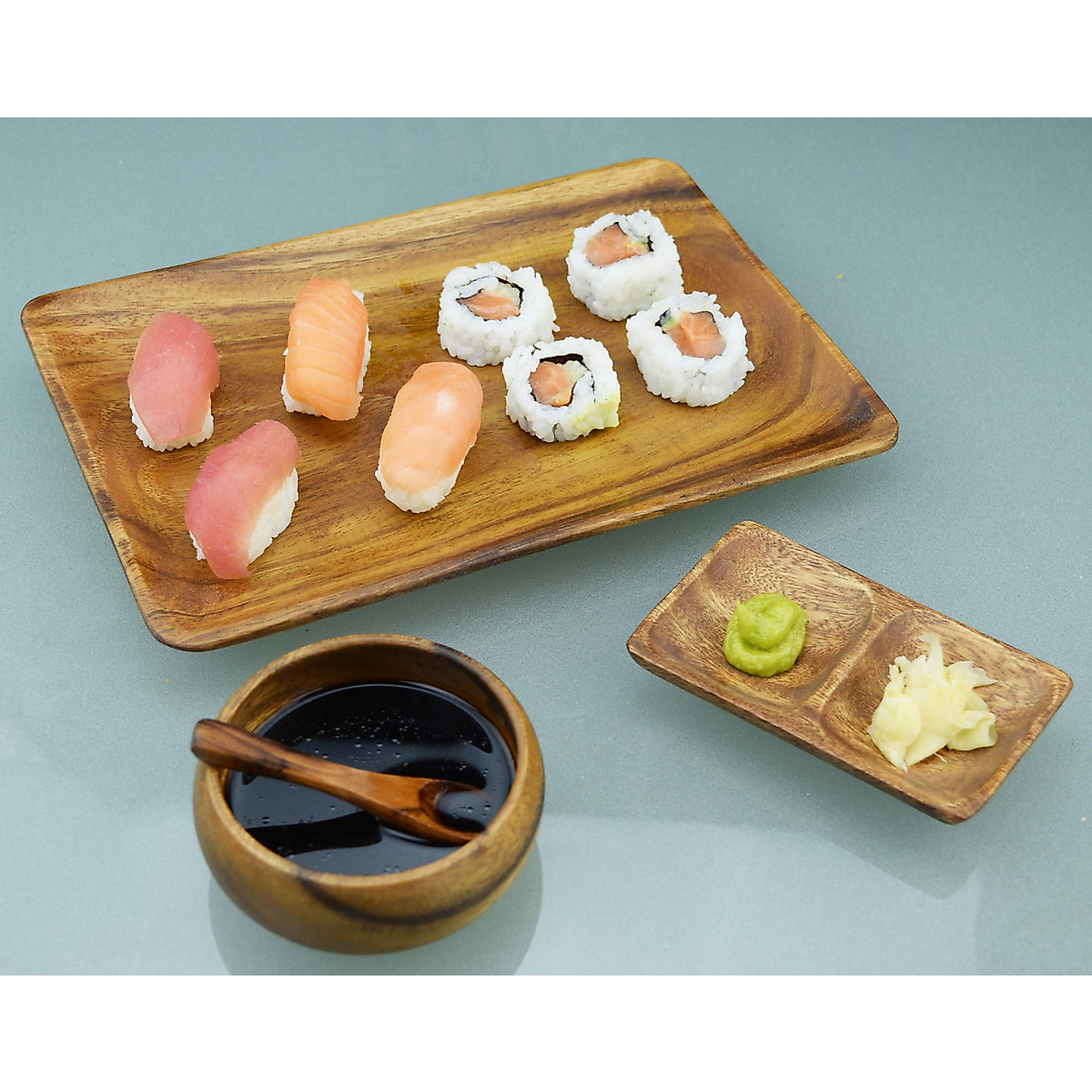 Pacific Merchants Acaciaware 10.5-by 7.25-by .75-Inch Acacia Wood Rectangle Serving Tray, 1 EA