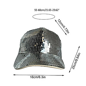 Disco Ball Baseball Hat Women Men Sparkly Glitter Space Hat Silver Mirror Cowgirl Cap for Wedding Costume Cosplay Party